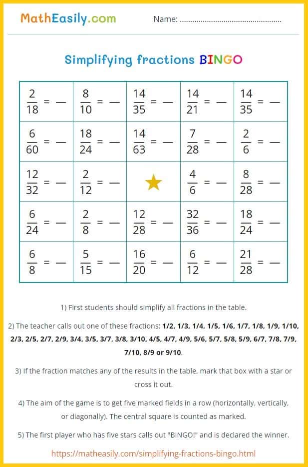 Math BINGO Games Online Printables